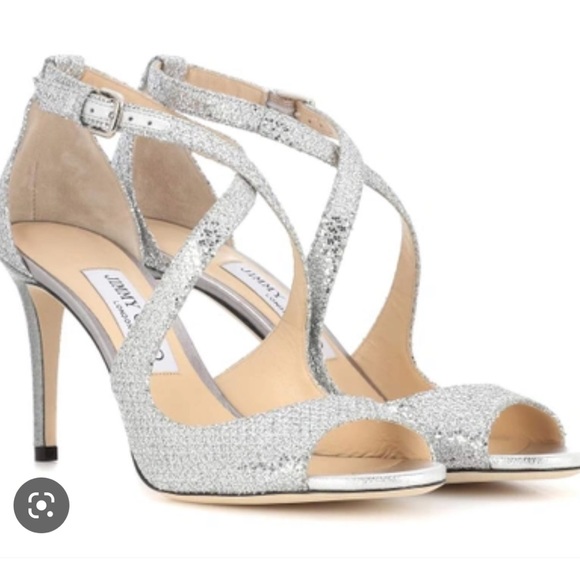 Jimmy Choo | Shoes | Jimmy Choo Emily 85 Glitter Sandals In Silver ...